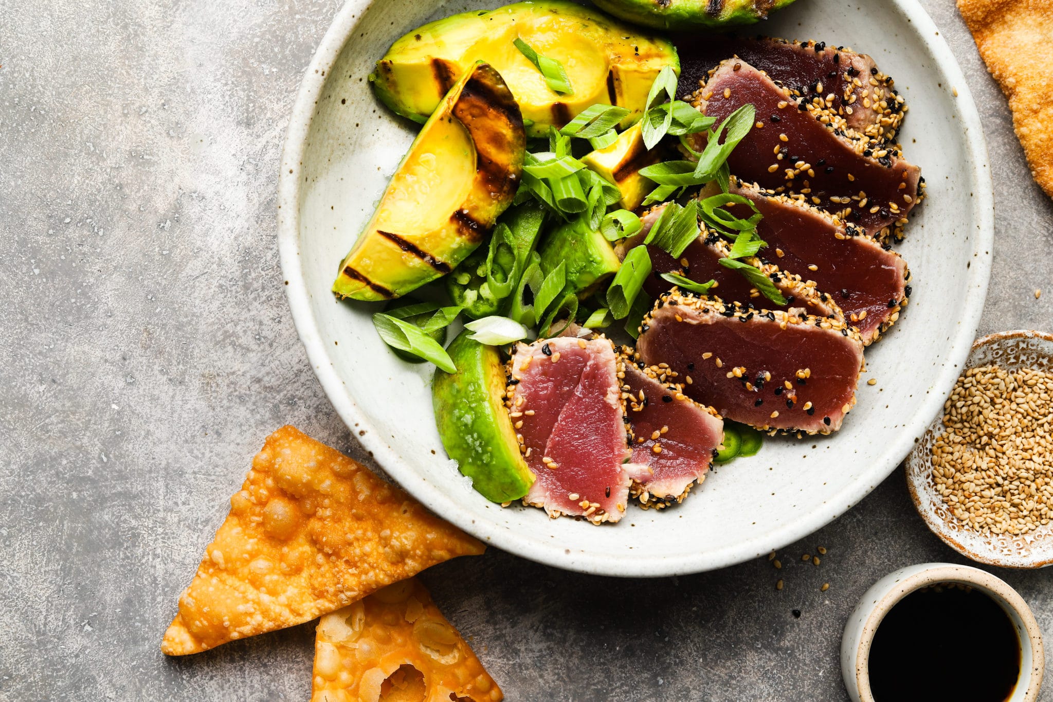 Sesame Seared Ahi Tuna with Grilled Avocados | Lindsey Eats