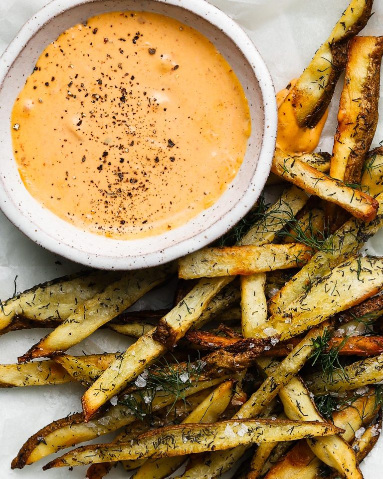Air Fryer Pickle-Brined Fries with Chipotle Mayo | Lindsey Eats