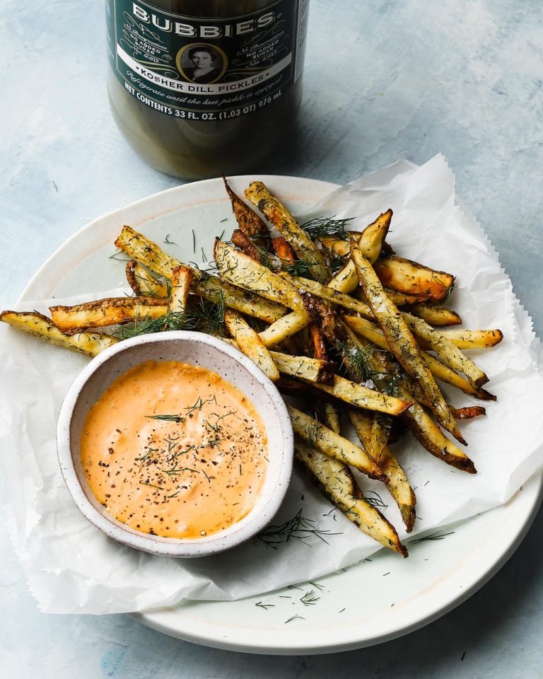 Air Fryer Pickle-Brined Fries with Chipotle Mayo | Lindsey Eats