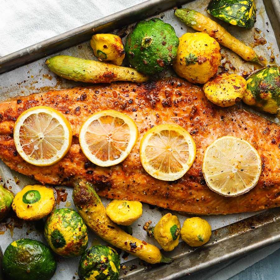 Sheet Pan Baked Steelhead Trout Recipe | Lindsey Eats