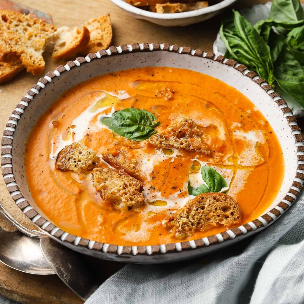 Roasted Tomato Soup with Crispy Gruyère Toasts | Lindsey Eats