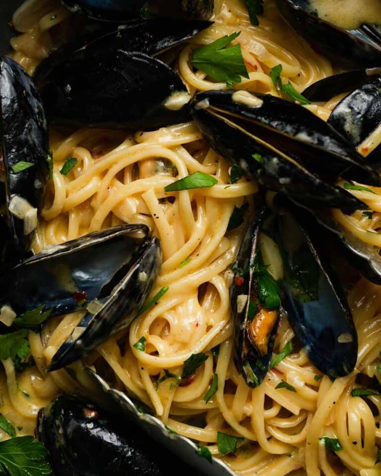 Pasta with White Wine and Mussels | Lindsey Eats