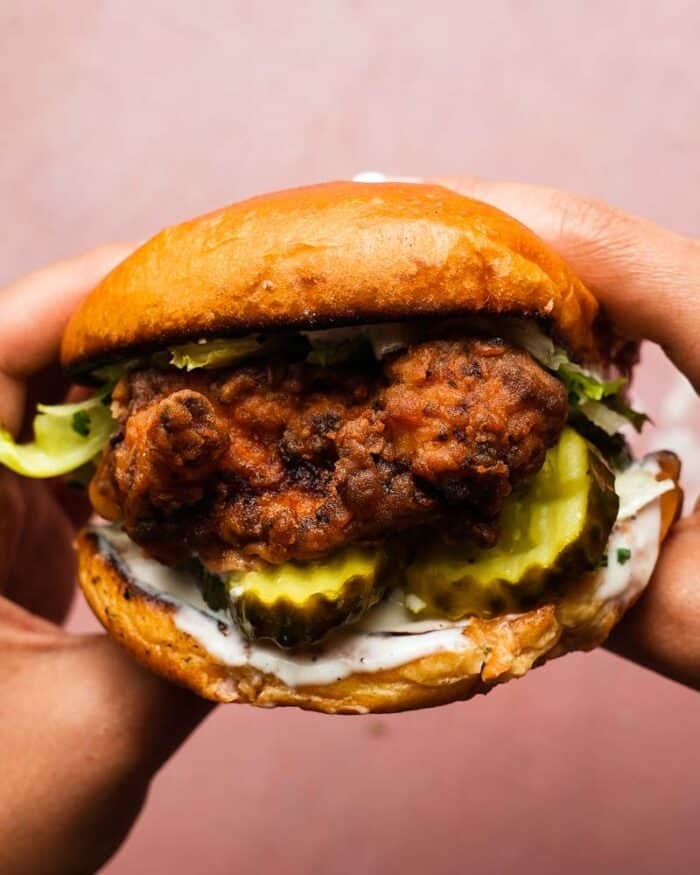 Ranch Fried Chicken Sandwich with Chive and Iceberg Slaw | Lindsey Eats