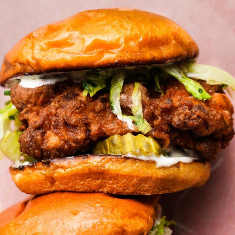 Ranch Fried Chicken Sandwich with Chive and Iceberg Slaw | Lindsey Eats