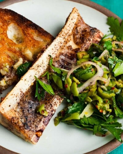 Roasted Bone Marrow with Smashed Olive Salad | Lindsey Eats